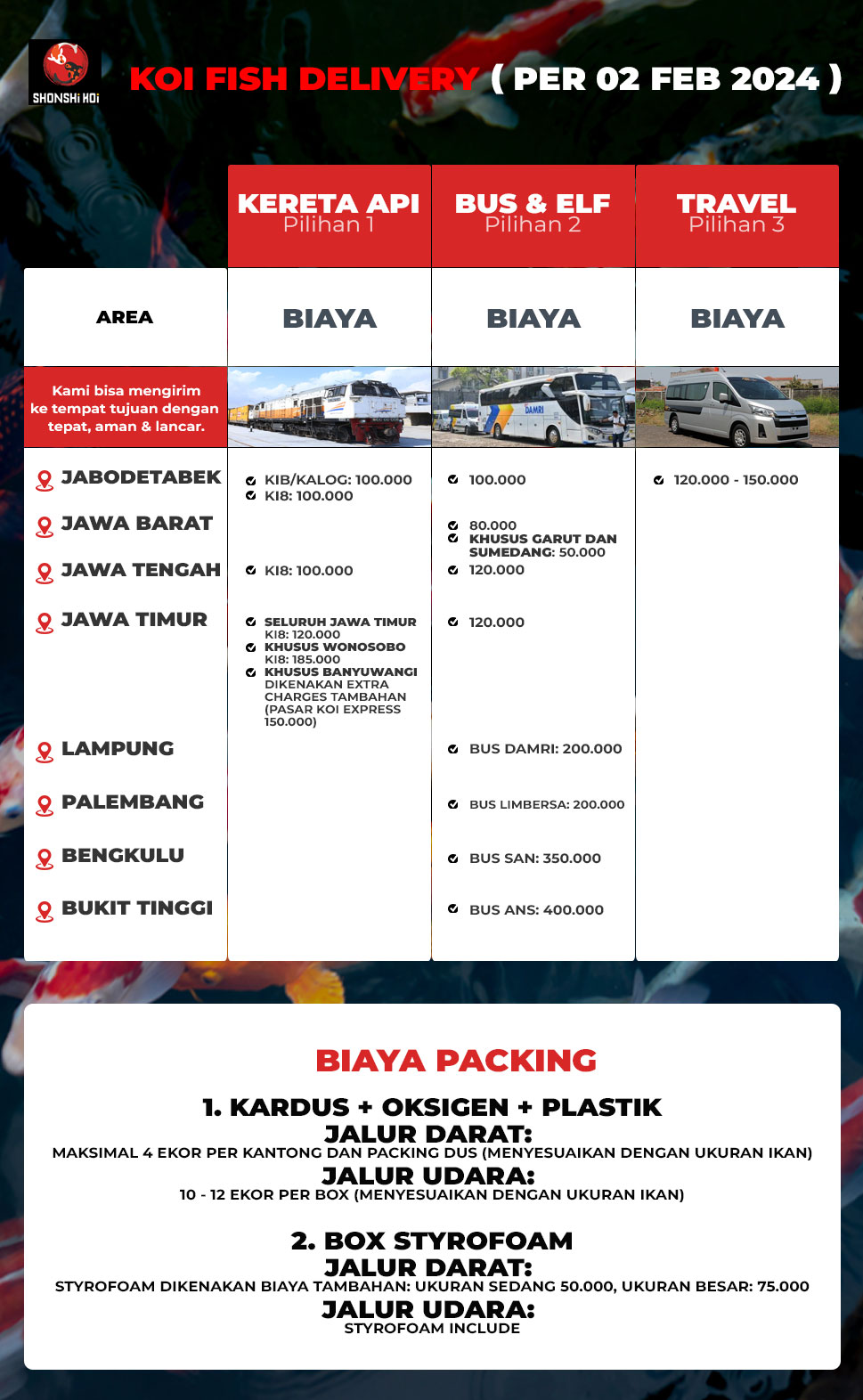 KOI FISH DELIVERY PRICE LIST | www.shonshikoi.com